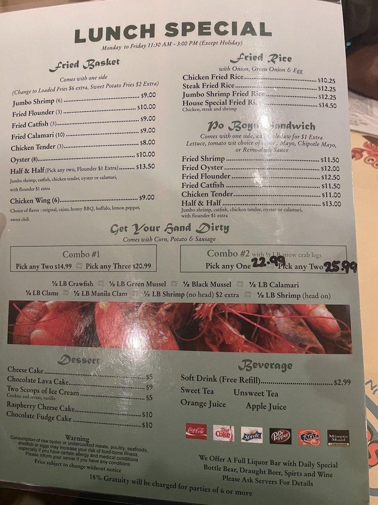 Menu at Surfing Crab Laredo restaurant, Laredo