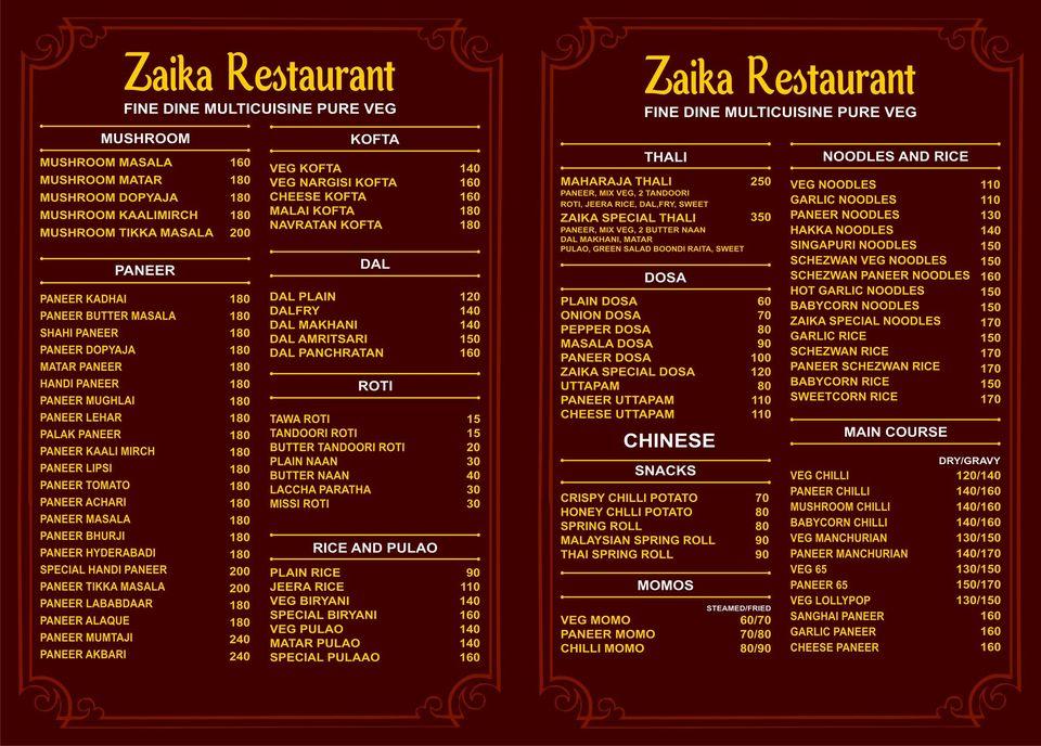 Menu at zaika restaurant, Deoria