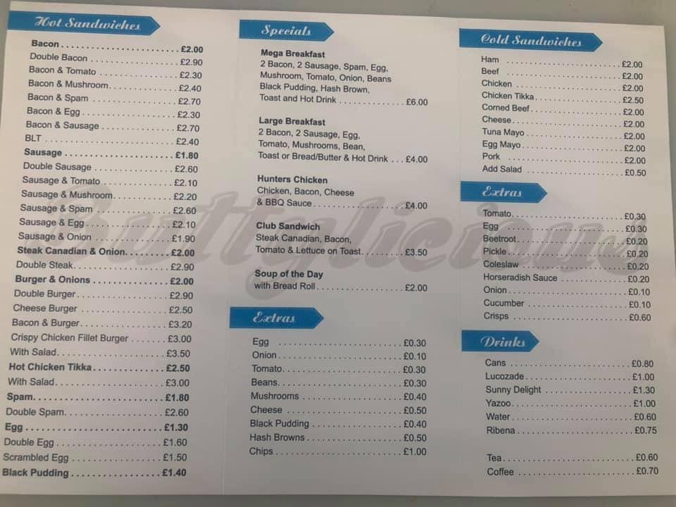 Menu at Buttylicious Snack Bar, Todmorden