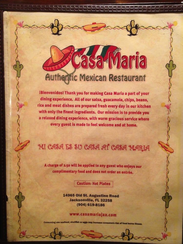 Menu at Casa Maria Mexican Restaurant, Jacksonville, -106 Old St ...