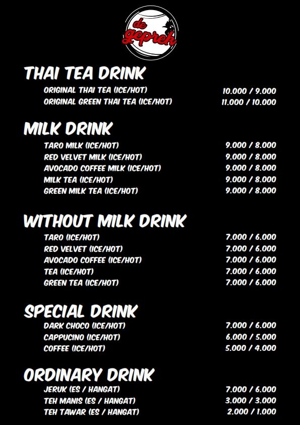 Menu at De Geprek - Ayam Gepuk vs Ayam Geprek, Banyumanik restaurant ...