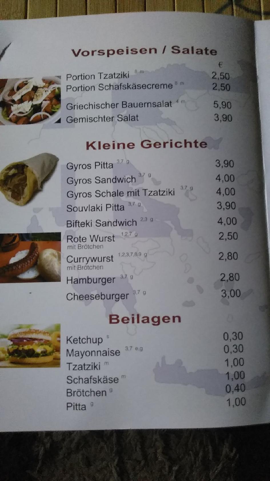 Speisekarte von Hellas Gyros restaurant, Markgröningen