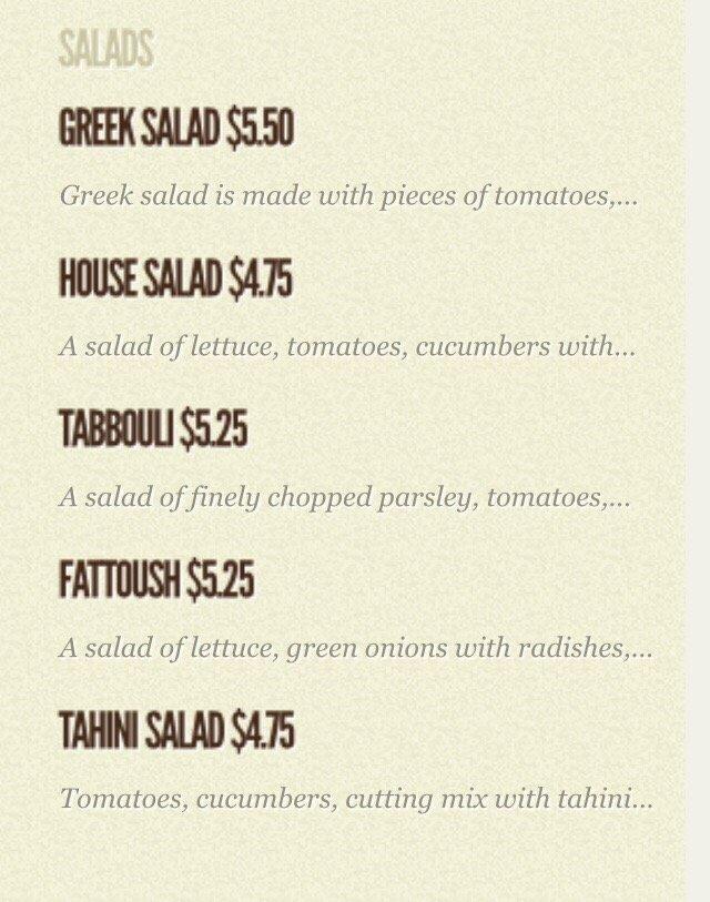 Menu at Mr. Kebab restaurant, Redlands