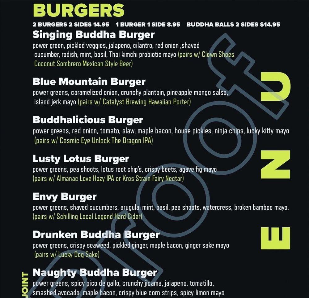 Menu at NAUGHTY BUDDHA BURGER BAR, Omaha