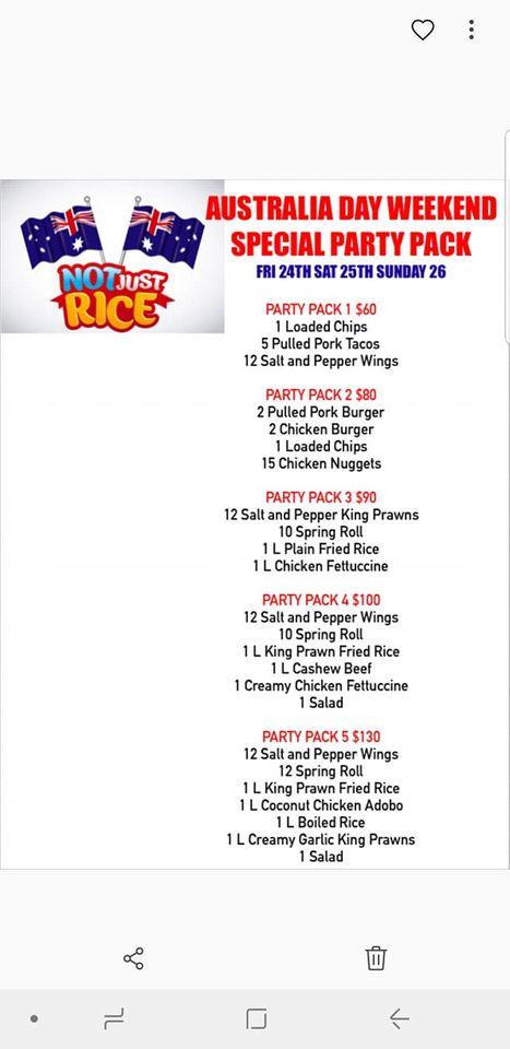 Menu at Not Just Rice restaurant, Batemans Bay
