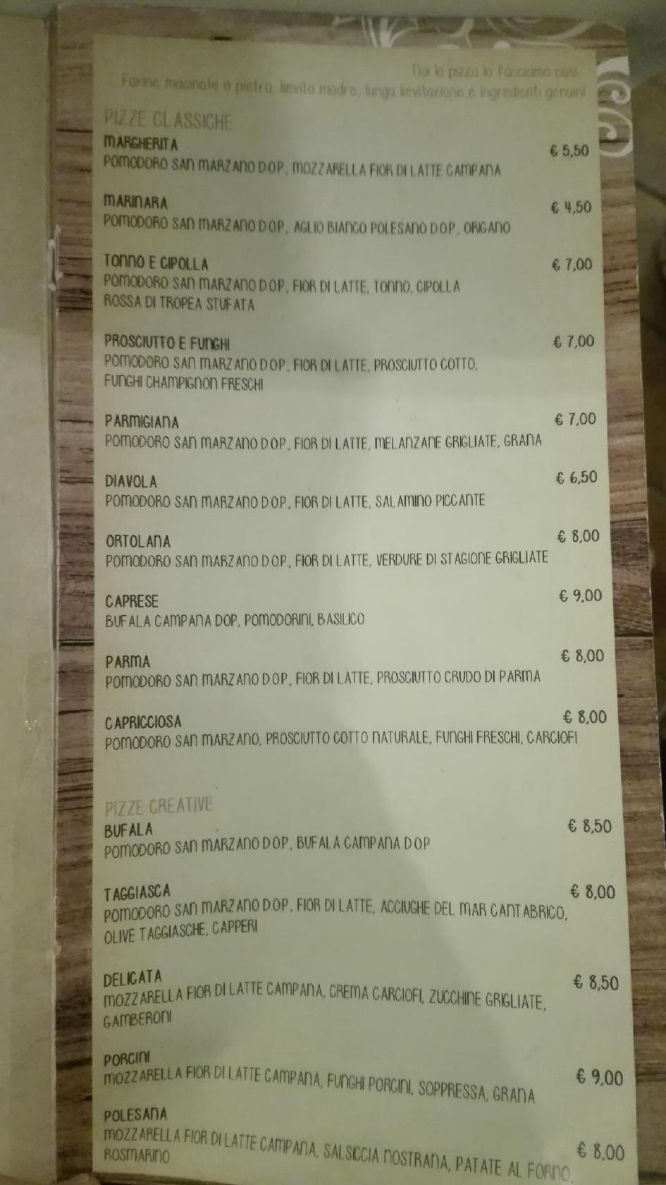 Menu at Pizzeria Pizzicotto, Adria