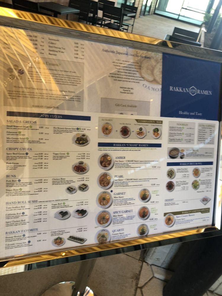 Menu at Rakkan Ramen restaurant, Houston