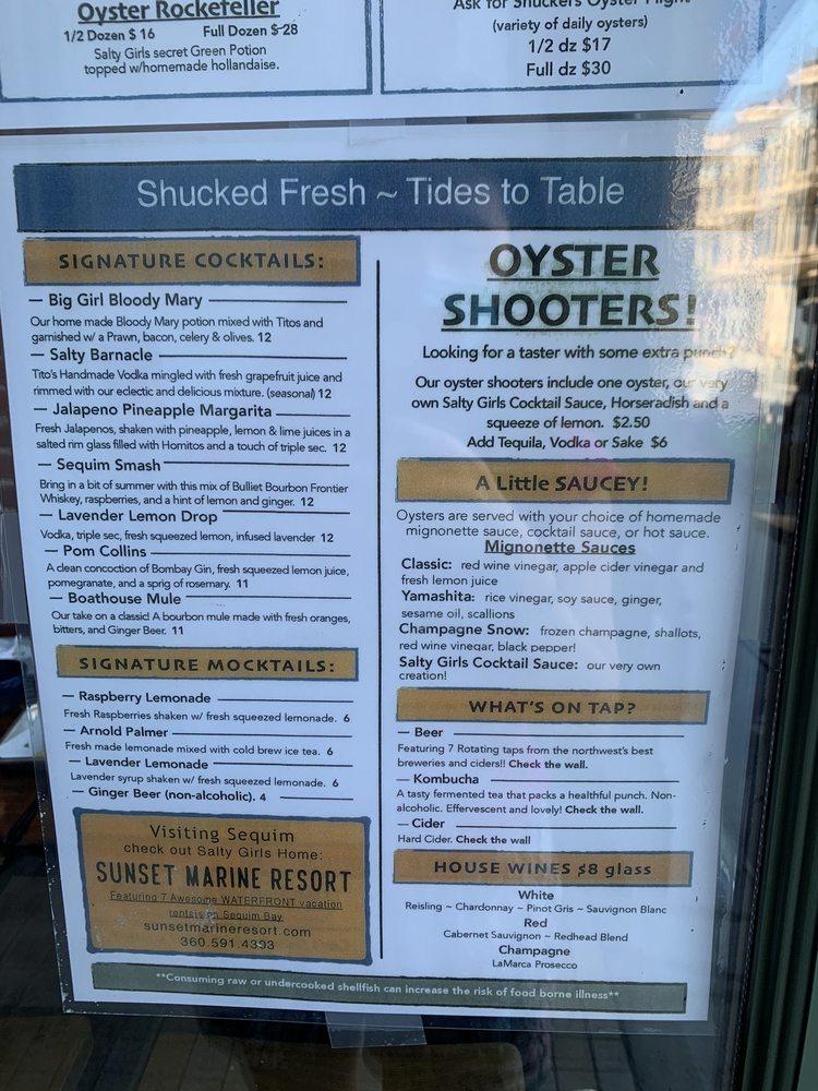 Carta de Salty Girls Seafood Bar, Port Townsend