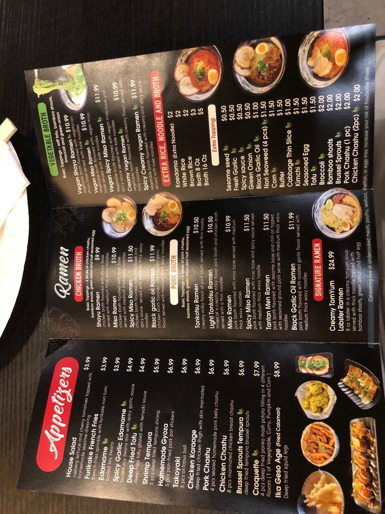 Menu at Shinjuku Ramen restaurant, Las Vegas