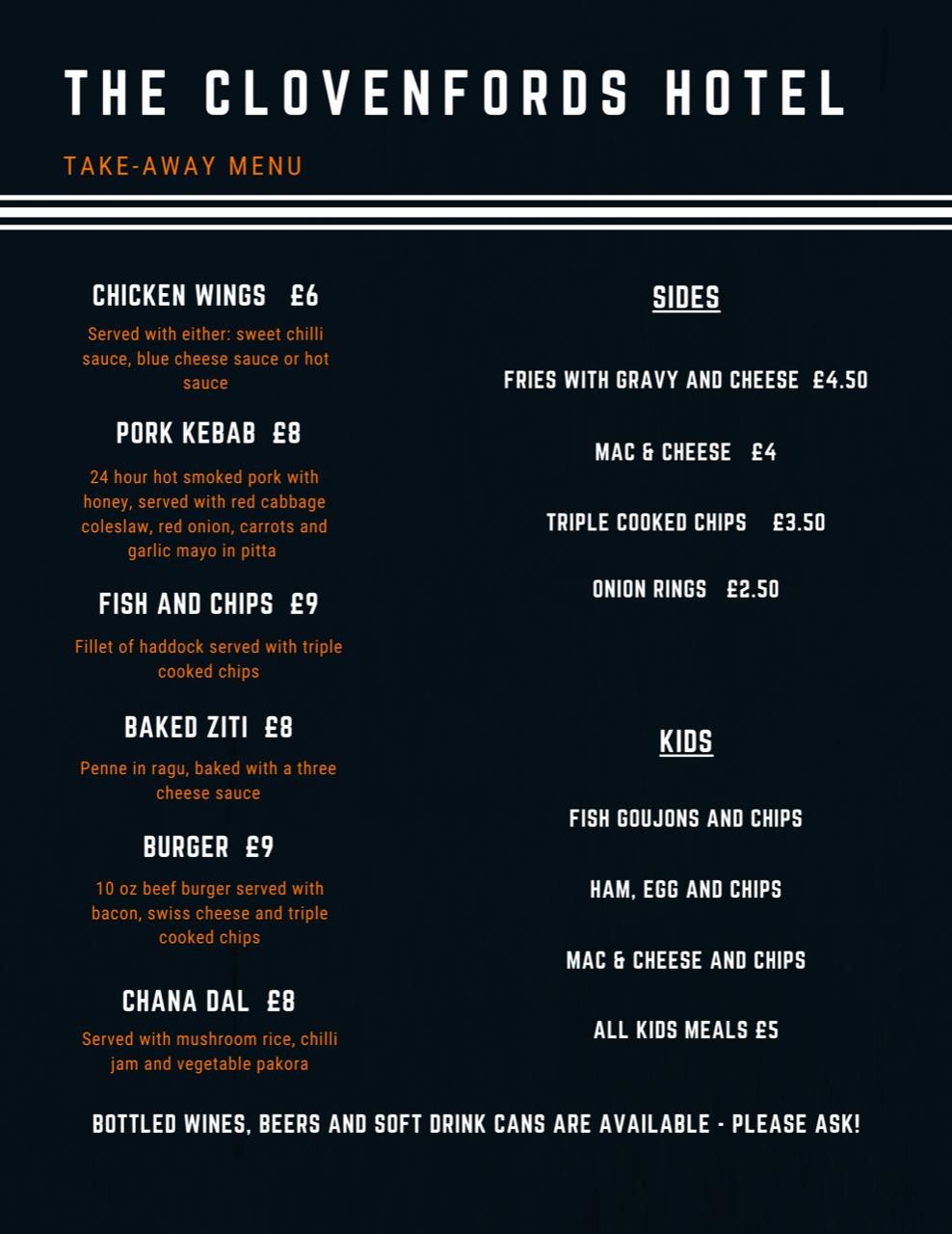 Menu at The Clovenfords Hotel pub & bar, Galashiels