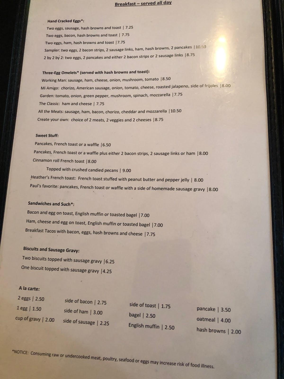Menu at The Table restaurant, Crawfordsville