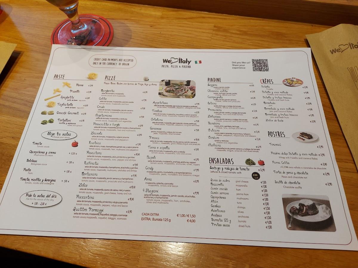 Menu at We love Italy restaurant, Barcelona