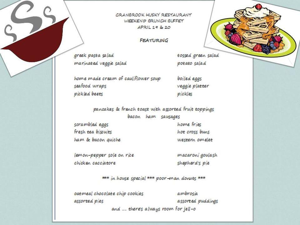 Menu at HUSKY restaurant, Cranbrook
