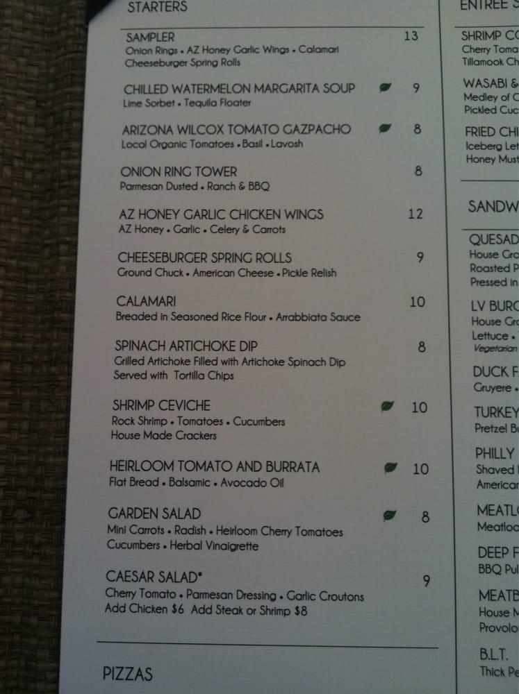 Menu at Lv Bistro restaurant, Scottsdale