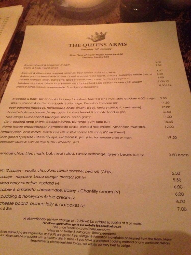 Menu at The Queens Arms pub & bar, London, 11 Warwick Way