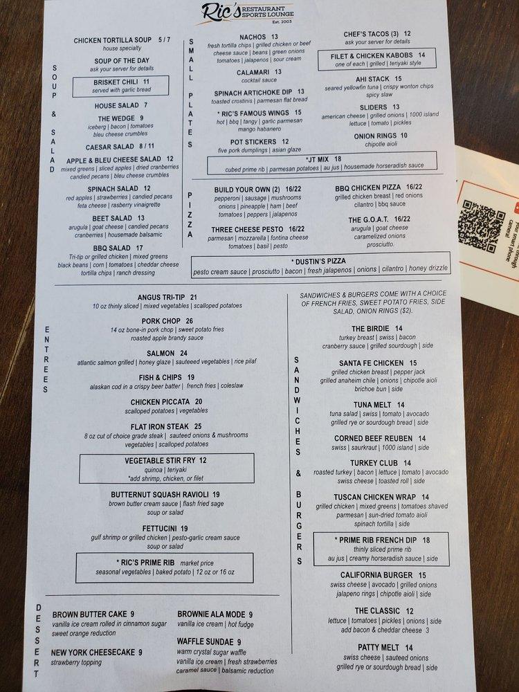 Menu at Ric's Restaurant and Sports Lounge, Camarillo