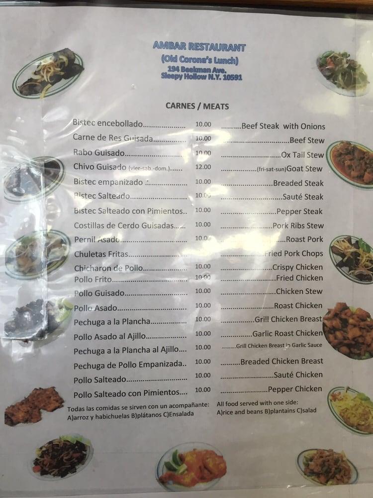 Menu at Ambar Restaurant, Sleepy Hollow