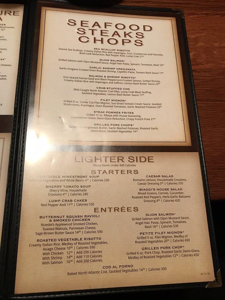 Menu at Biaggi's Ristorante Italiano restaurant, Fort Wayne