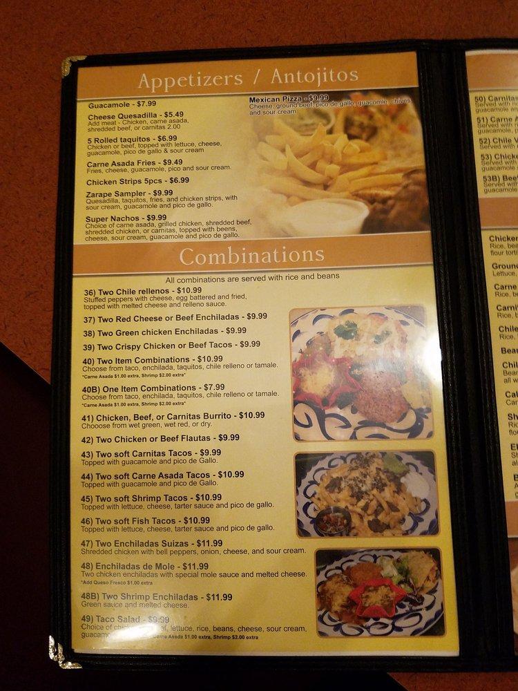Menu at El Zarape Mexican Restaurant, Hemet