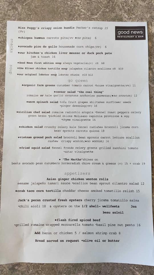 Menu at Good News Restaurant and Bar, Woodbury, 694 Main St S