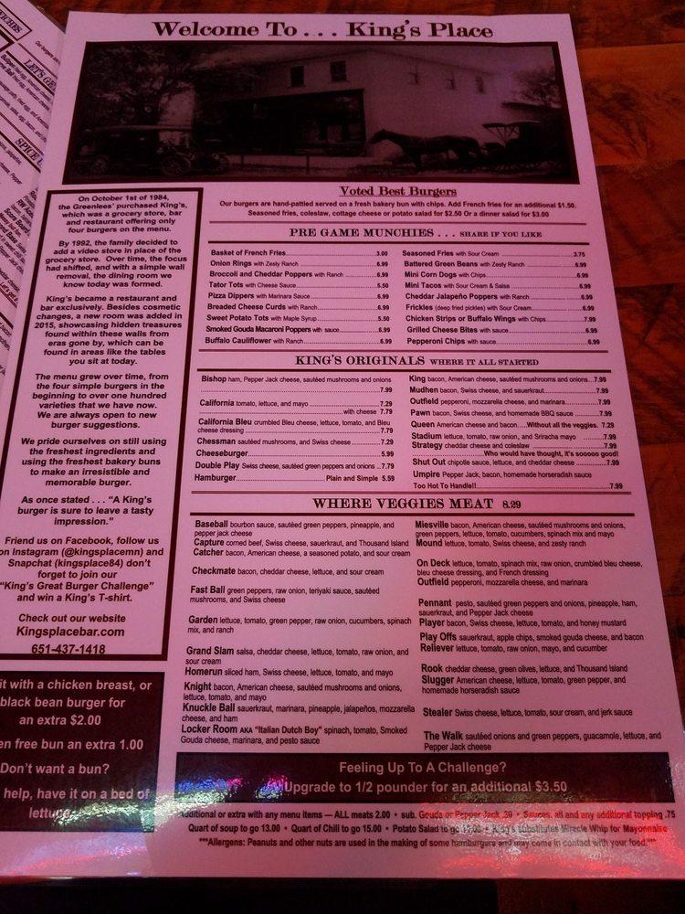 Menu at King's Place Bar and Grill, Miesville