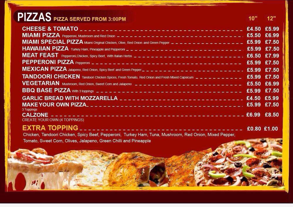Menu at Miami Fried Chicken pizzeria, Manchester, 2 The Cir