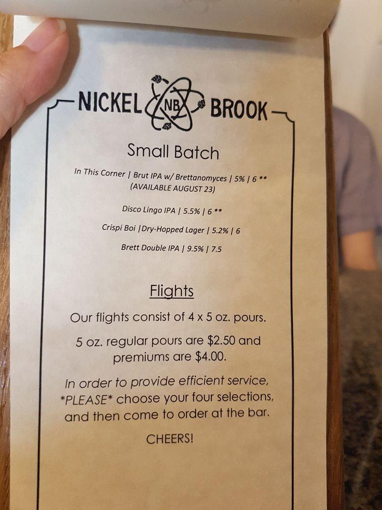 Menu at Nickel Brook Brewery, Burlington