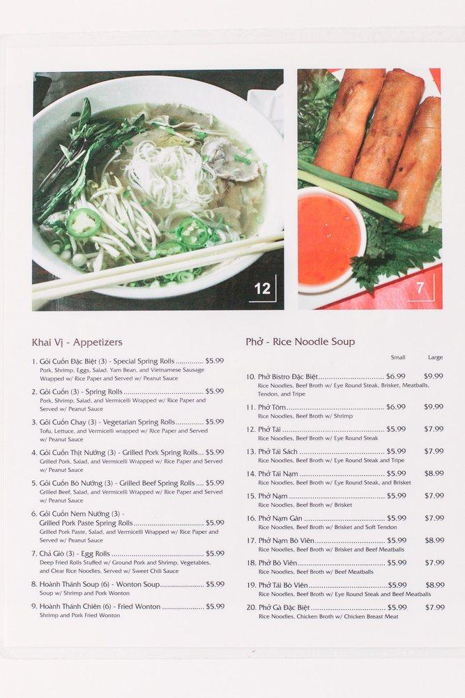 Menu at Phở Bistro Vietnamese Cuisine restaurant, Slidell, Gause Blvd