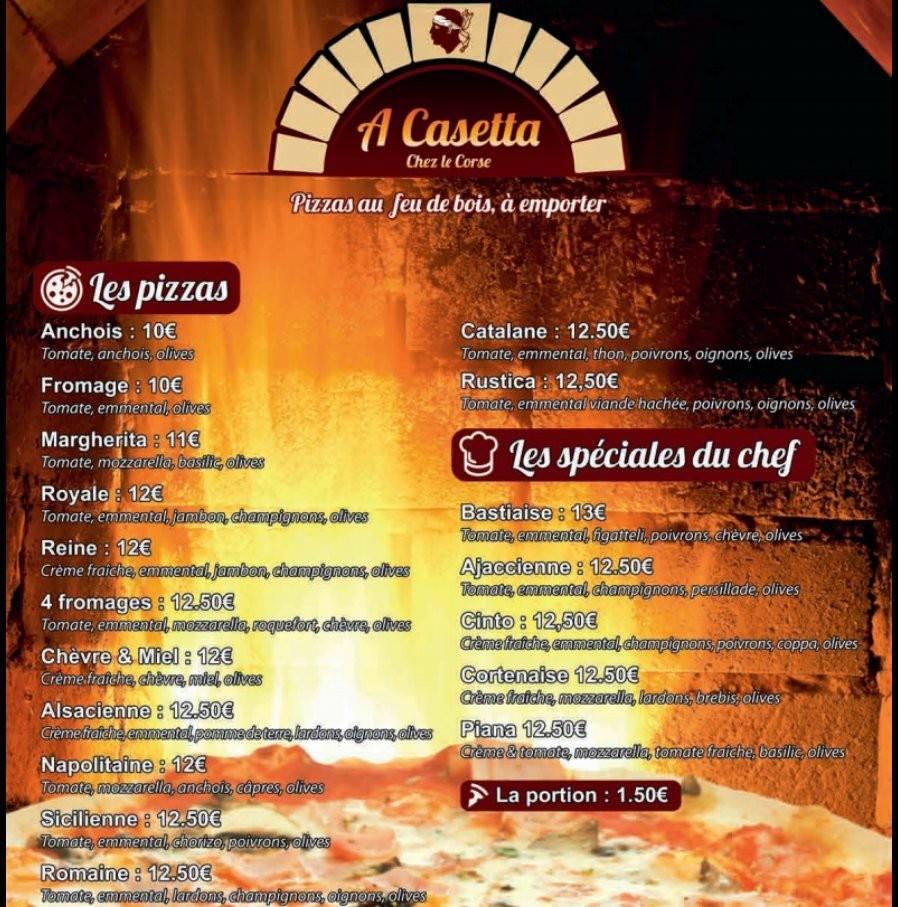 Menu at Pizzaiolo Corse restaurant, Manosque