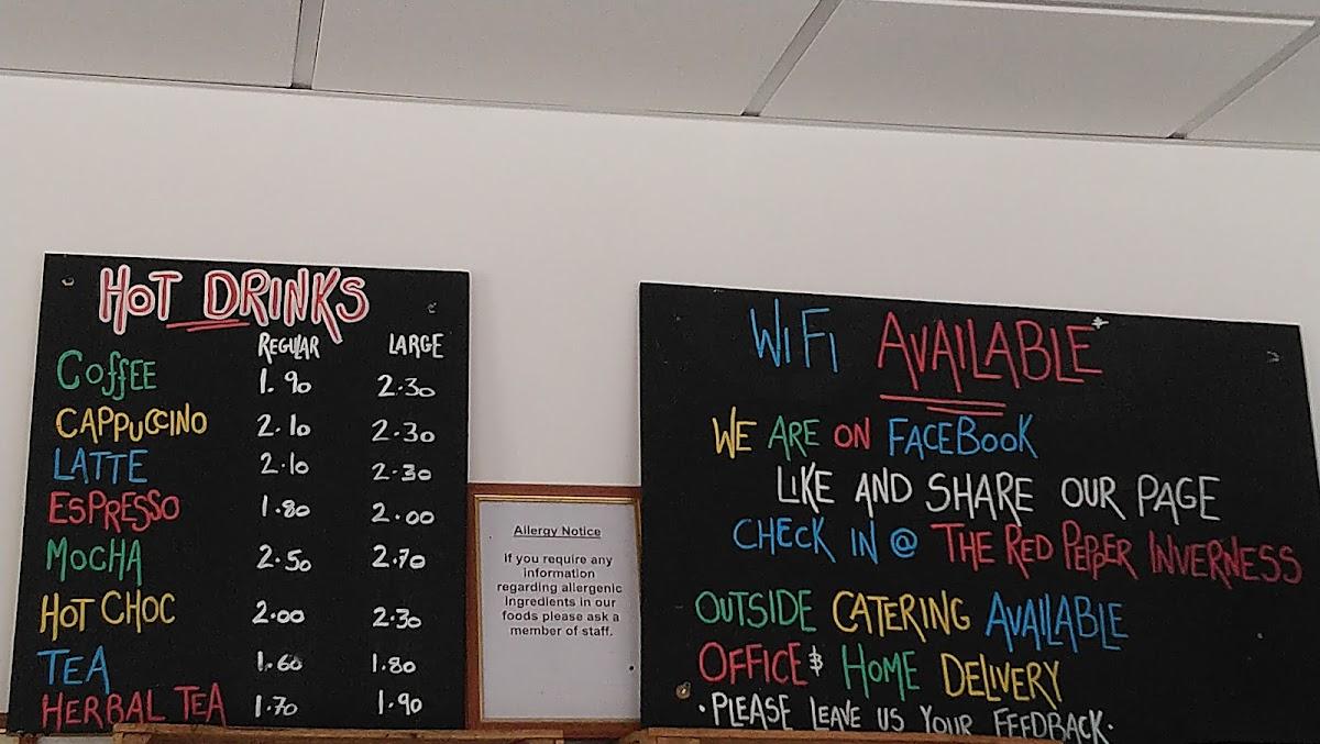 Menu at The Red Pepper Inverness cafe, Inverness