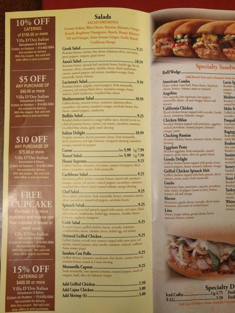Menu at Villa D'oro Italian Deli and Bakery, Crugers