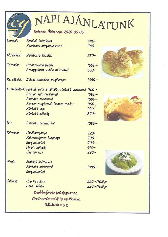 Menu at Balance Étterem cafeteria, Budapest, Váci út 99