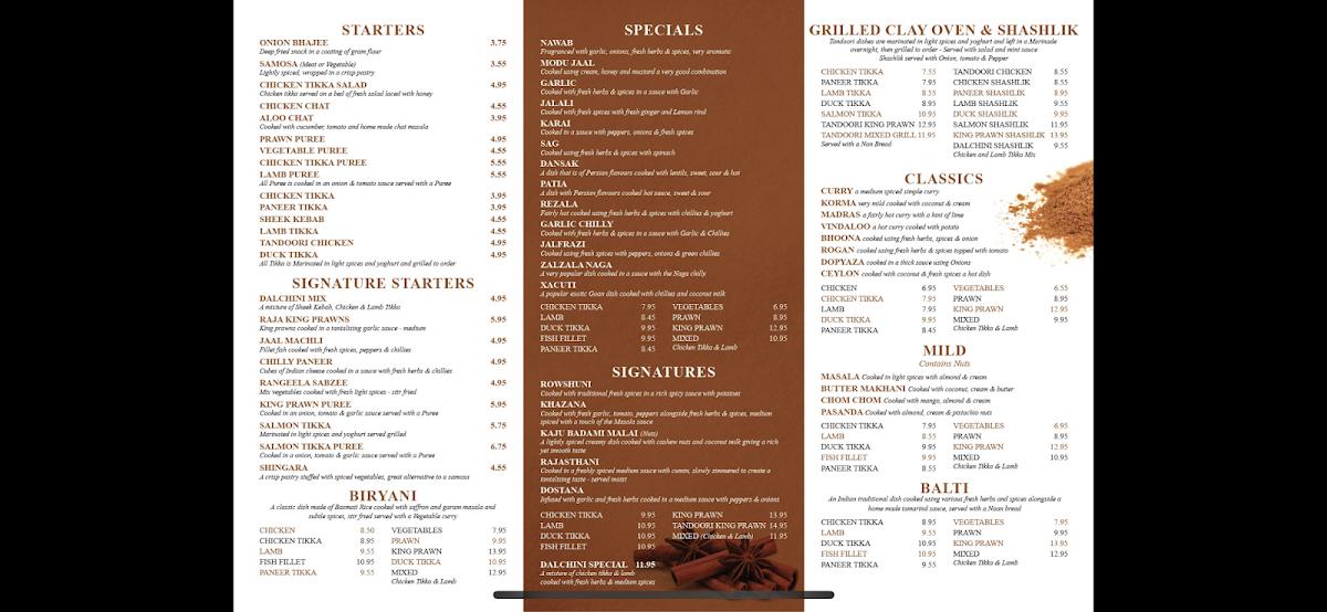 Menu at Dalchini tonbridge Indian take away restaurant, Tonbridge