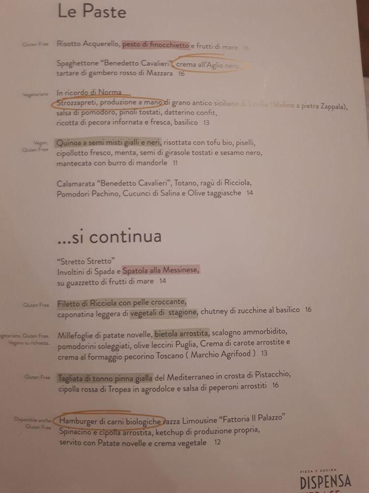 Menu da Dispensa Verace steakhouse, Firenze