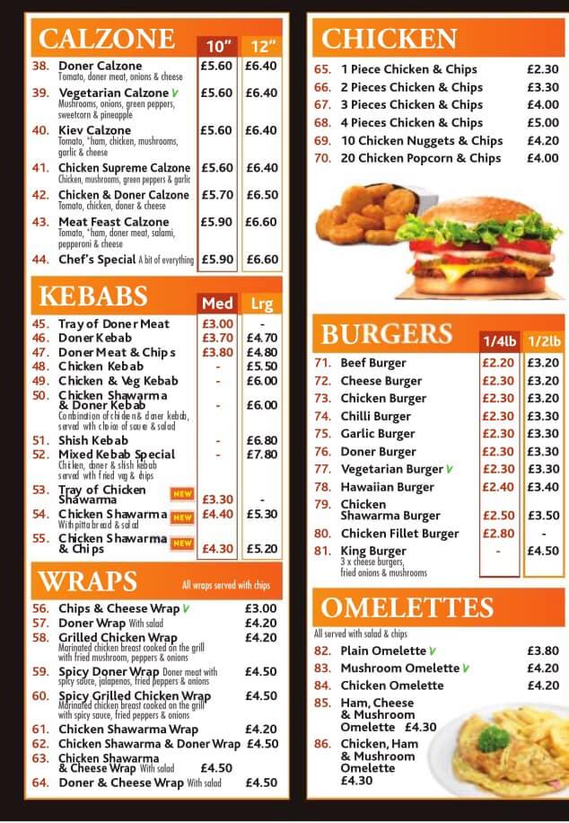 Menu at Goodfellas takeaway pizzeria, Hull