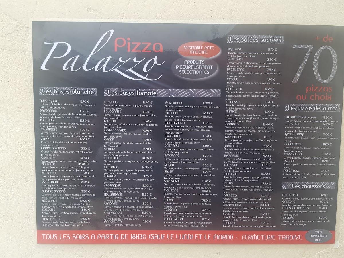 Carta de pizzería PALAZZO PIZZA, Béguey
