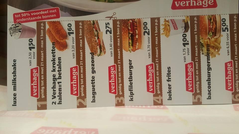 Menu at Verhage, Rotterdam, Putsebocht 136A
