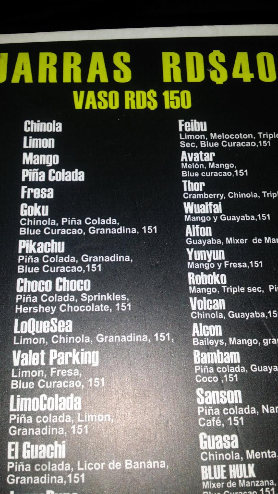 Carta del pub y bar 75 Grados, Santo Domingo, Av. Gustavo Mejía Ricart 46