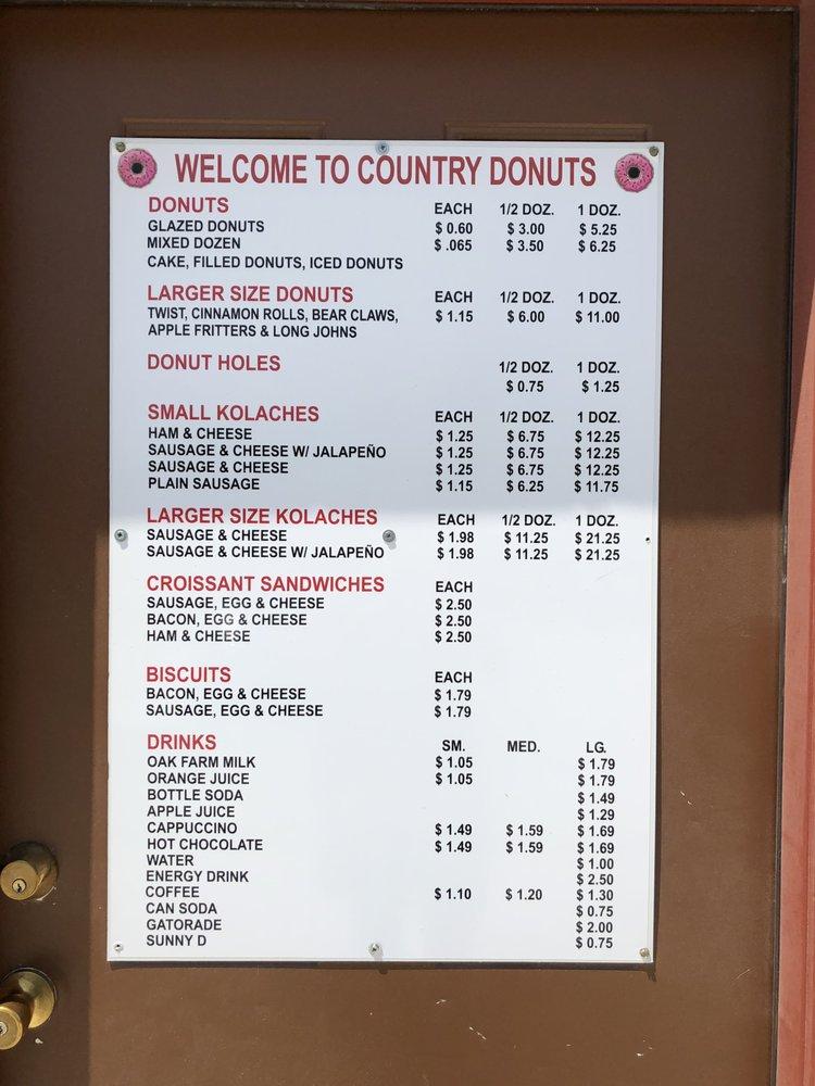 Menu at Country Donuts restaurant, Salado