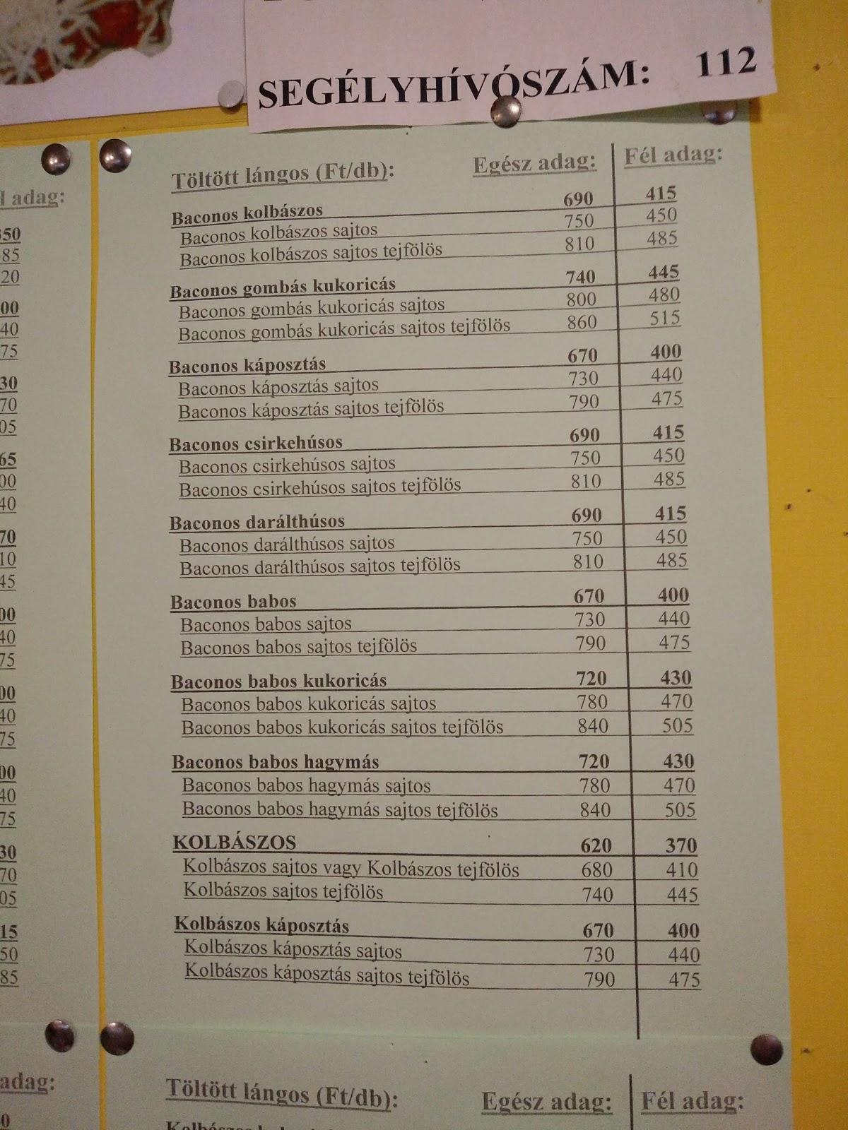 Menu at Dénes Lángos Dorog restaurant, Dorog