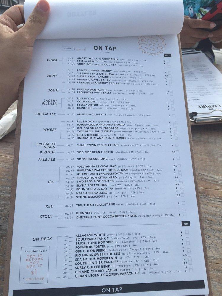 Menu at Empire Burgers + Brew pub & bar, Naperville