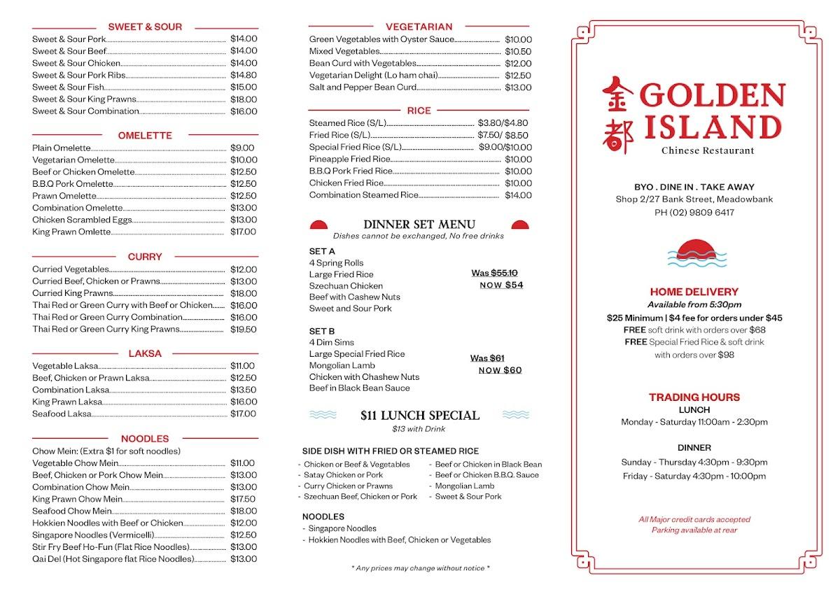 Menu at Golden Island Chinese Take Away fast food, Meadowbank, 27 Bank St