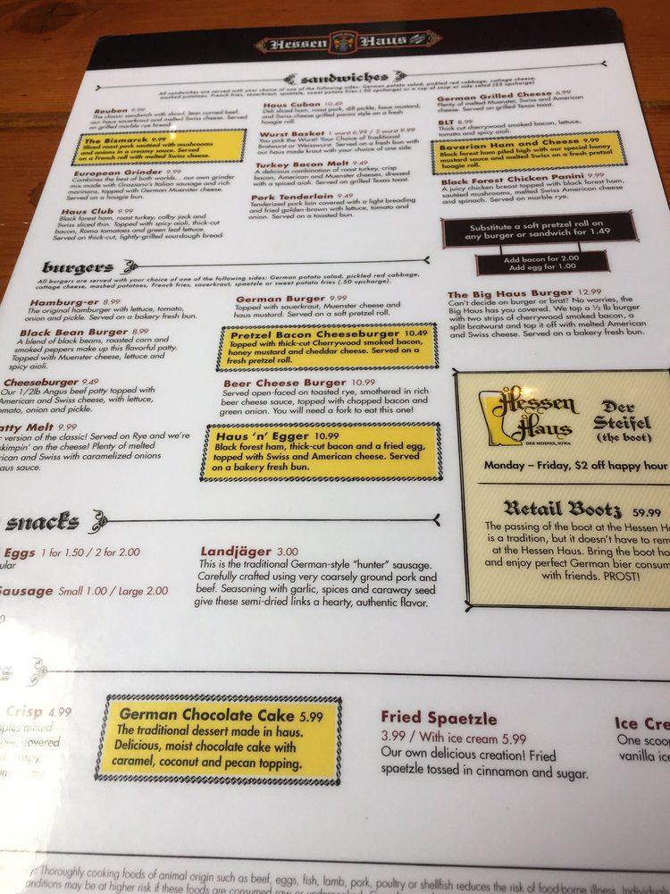 Menu at Hessen Haus pub & bar, Des Moines