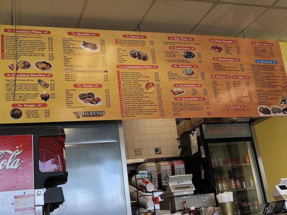 Menu at Mauricio's restaurant, San Diego, Kearny Villa Rd #115