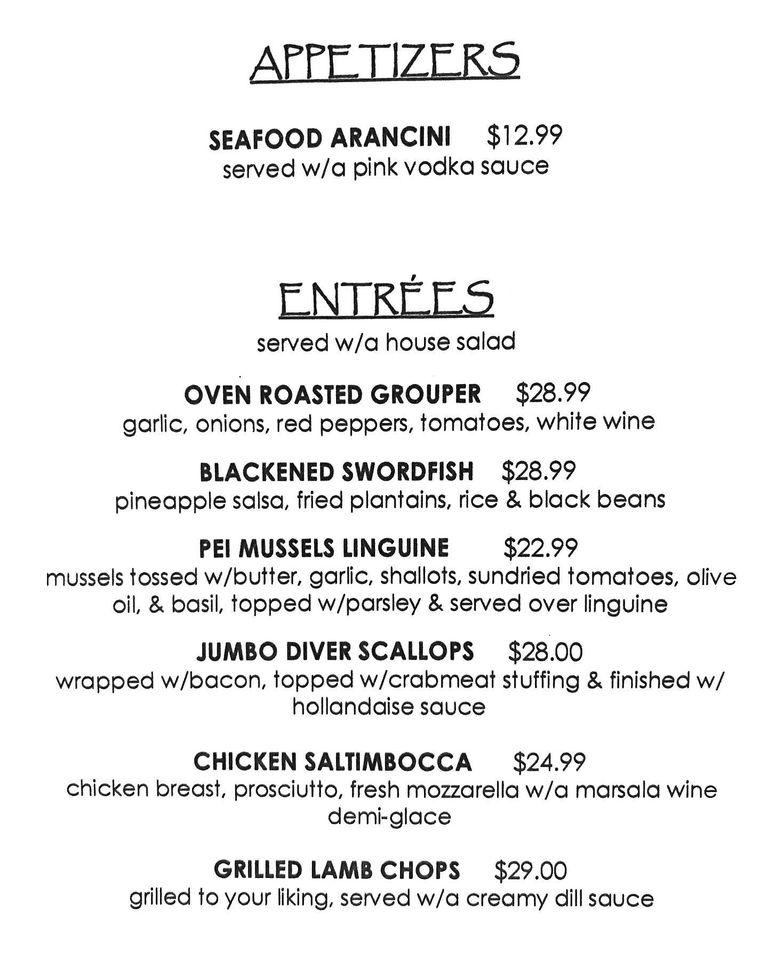 Menu at Outriggers Restaurant, Stratford