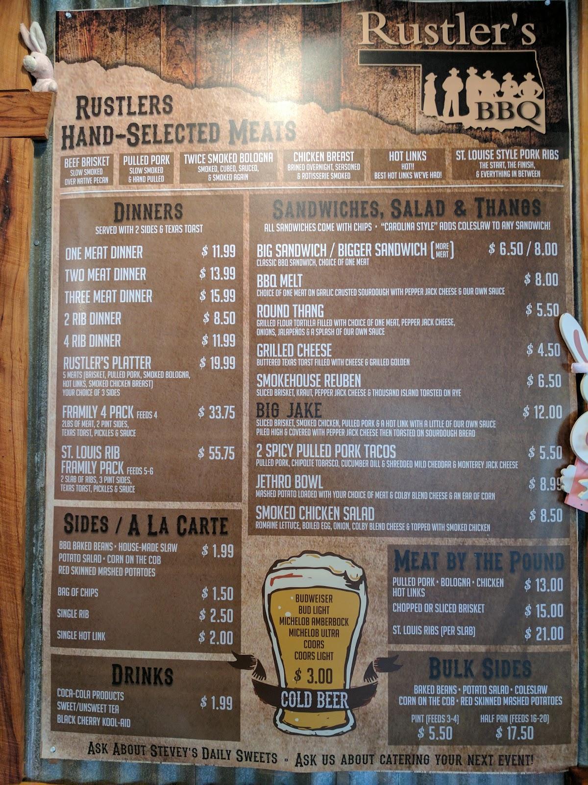Menu at Rustler's BBQ, Henryetta