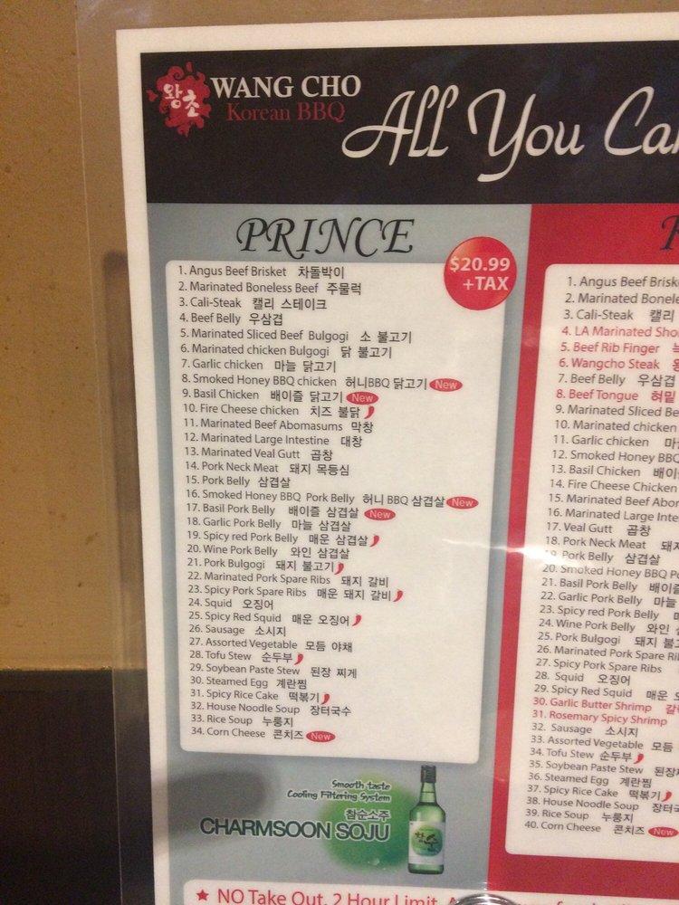 Menu at Wang Cho Korean BBQ, Riverside