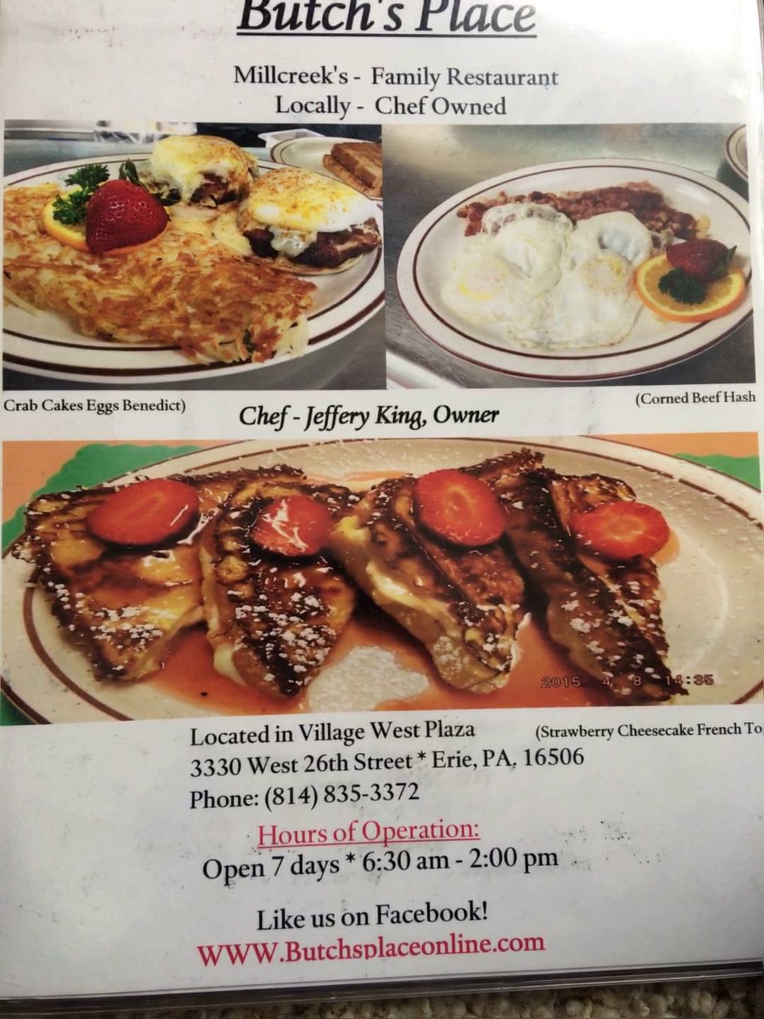 Menu at Butch's Place Family Restaurant, Erie
