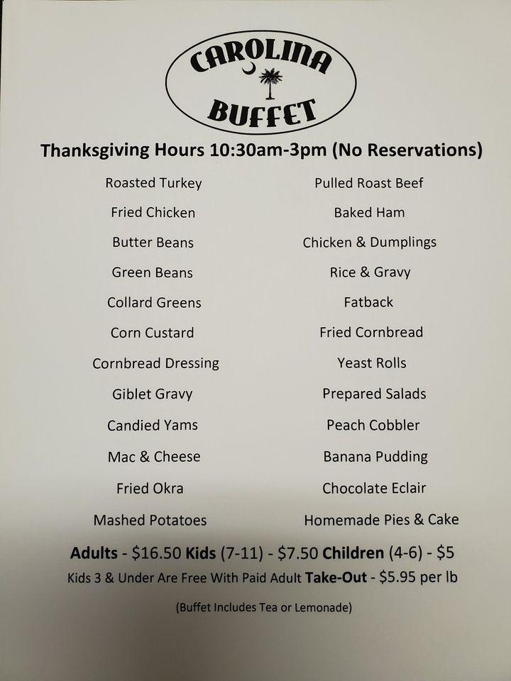 Menu at Carolina Buffet restaurant, West Columbia