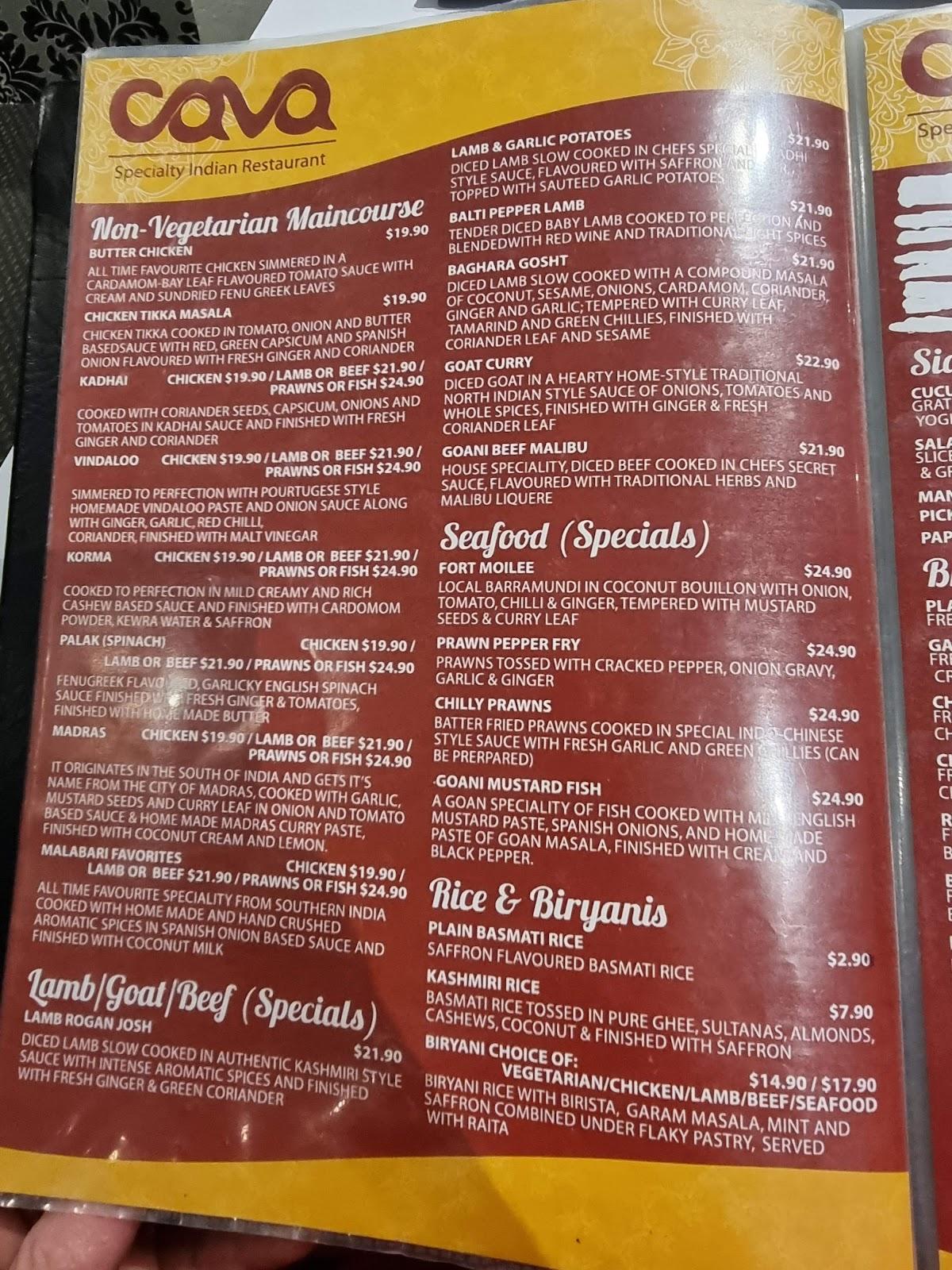 Menu at Cava Indian Restaurant, Ayr
